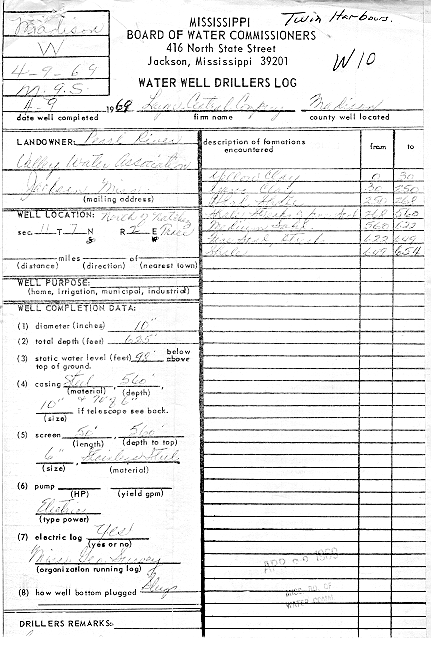 089W0010 Borehole - Borehole Collection - MS-DEQ Geology